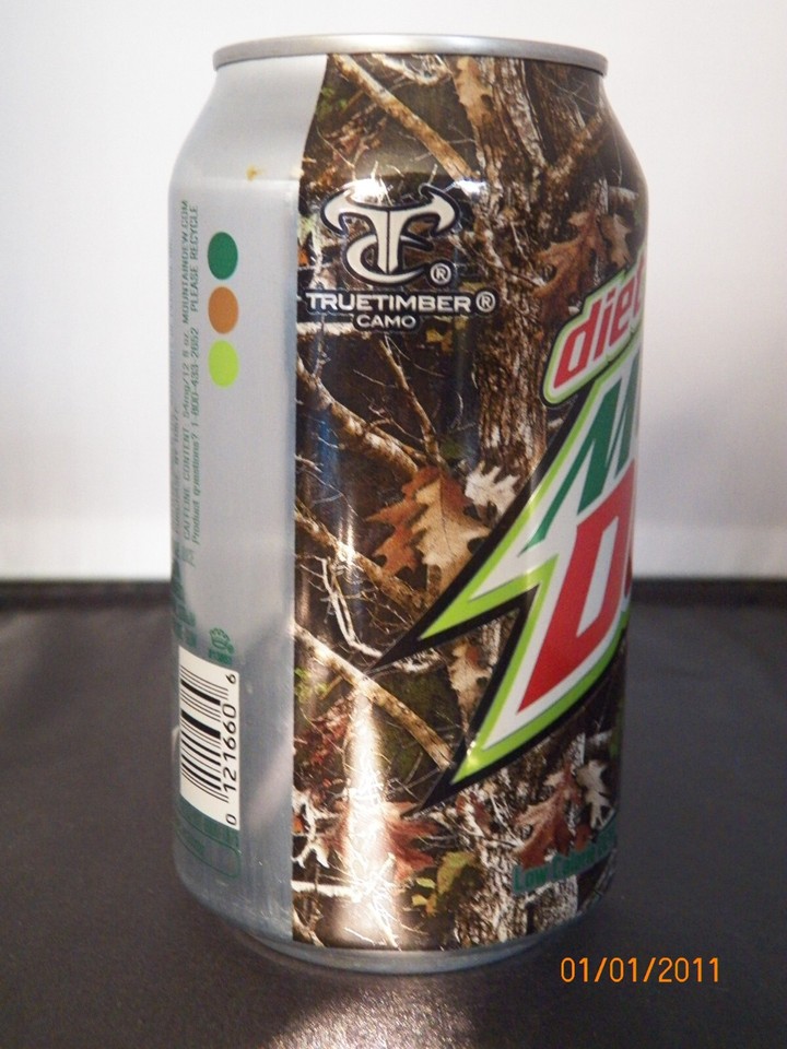 Diet Mt. Dew True Timber camoflauge 12 oz. can Pepsi product bottom ...