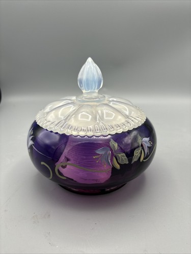 FENTON GLASS ROYAL PURPLE H/P SIGNED POWDER BOX , CANDY DISH | eBay