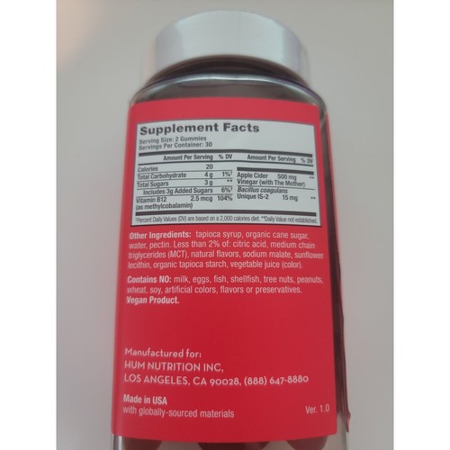 HUM PRO ACV Gummies | Organic Apple Cider Vinegar | Flavor Apple | 1 ...