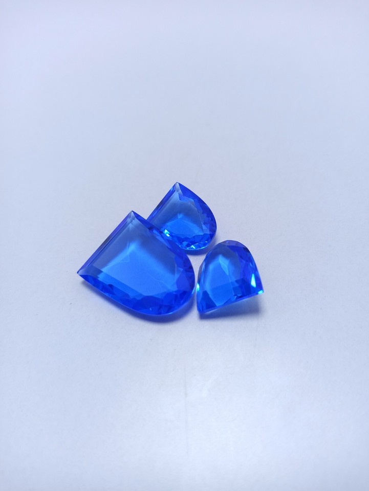 43 Carat Blue Hydro Faceted Stone Fancy Shape 3 Pies Gemstone 14x16 ...