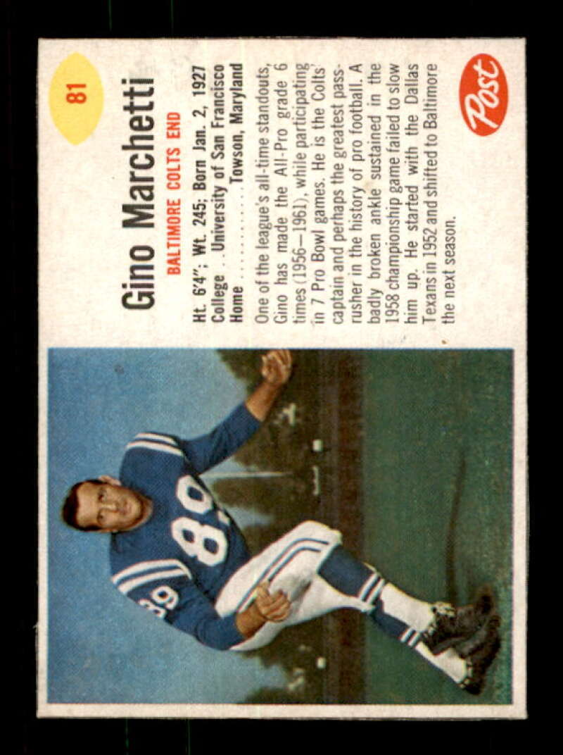 1962 Post Cereal #81 Gino Marchetti EXMT/EXMT+ Colts 559214 | eBay