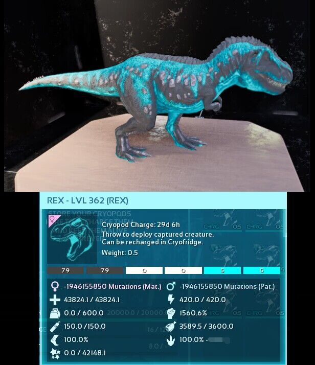 Ark Survival Ascended PvE PC/XBOX/PS Top Stats Monster Rex 100 ...