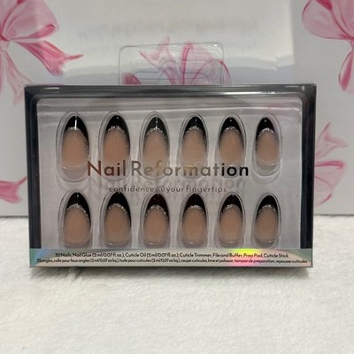 Nail Reformation Black Silver Glitter French Tip Press On Nails 32 ...