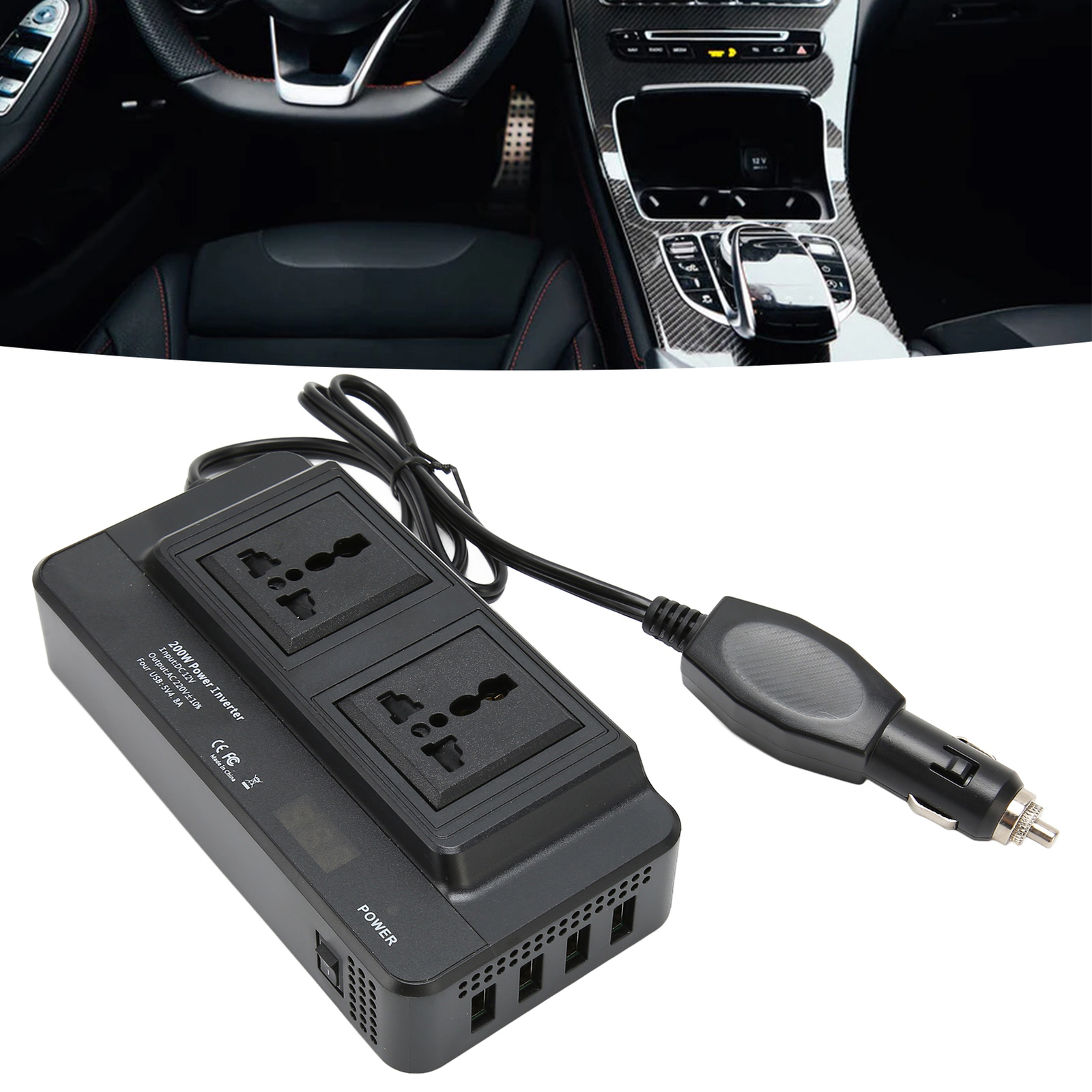 200W Power Inverter DC 12V To 220V AC With 2.1A 4 Port USB Multi ...