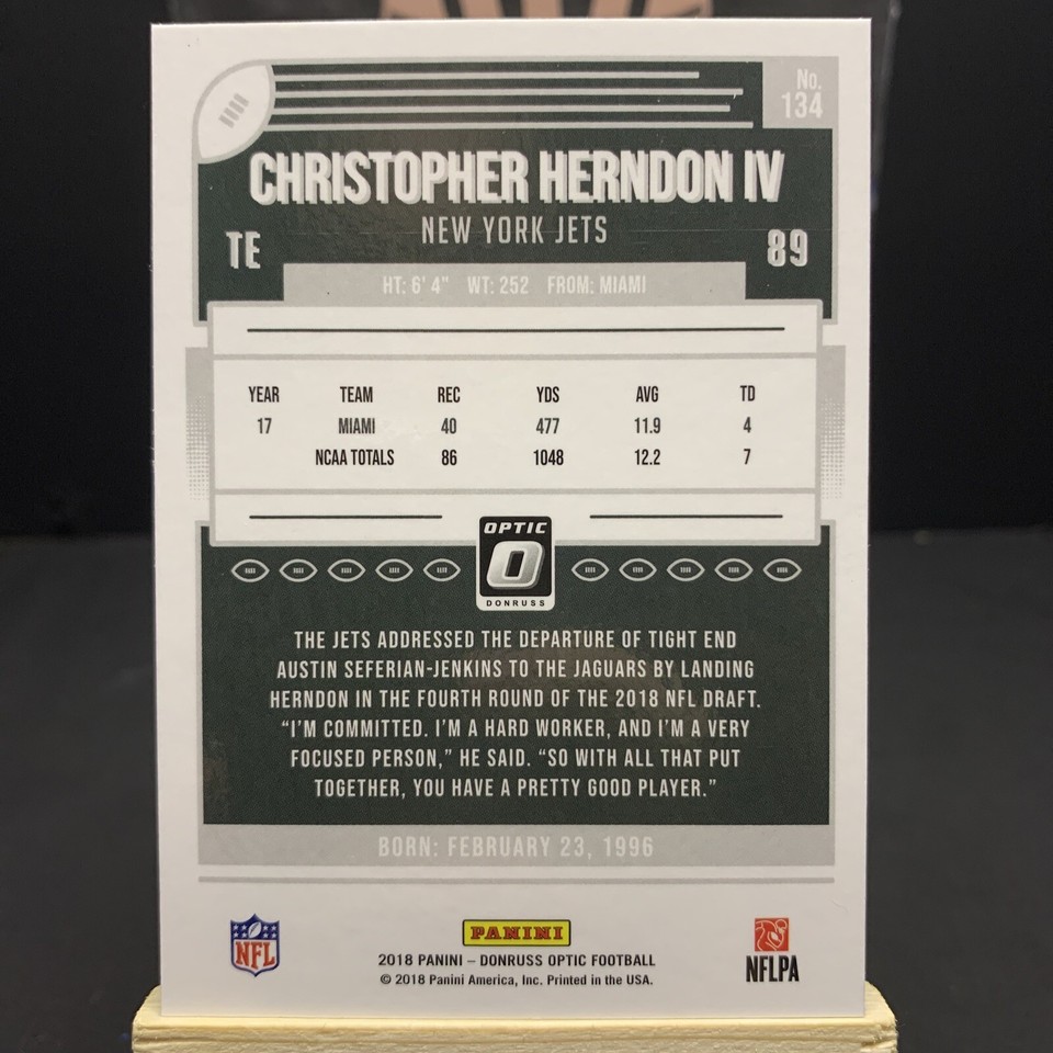 2018 Donruss Optic Christopher Herndon IV Rookie New York Jets #134 NFL ...