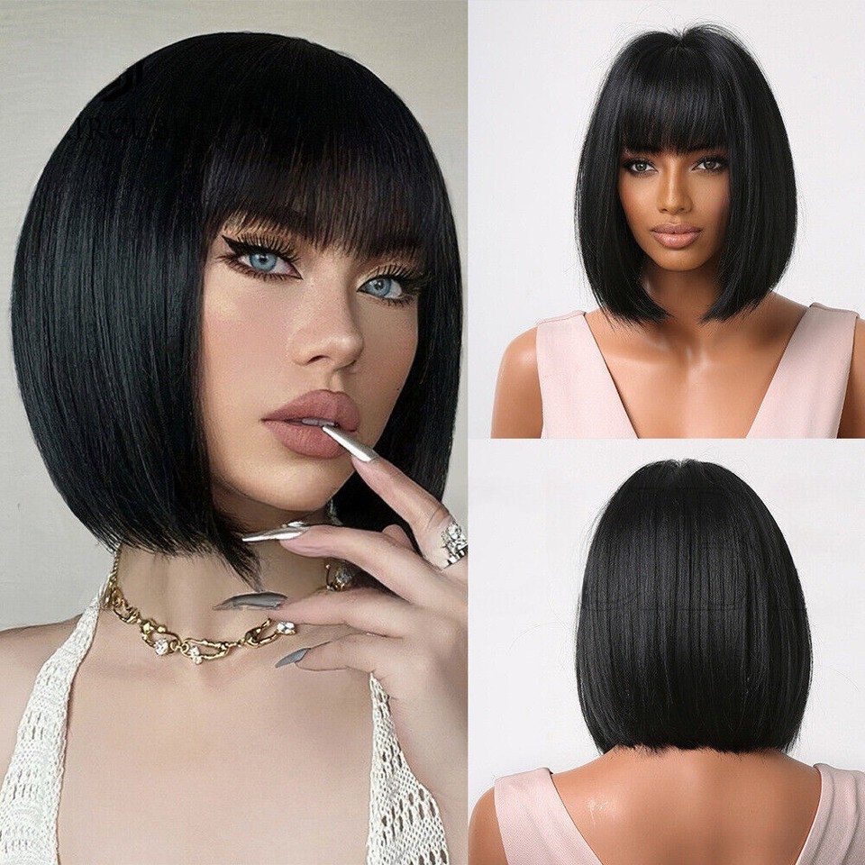 POP Women Short Wigs Brown Blonde Red Natural Human Hair Party Cosplay ...