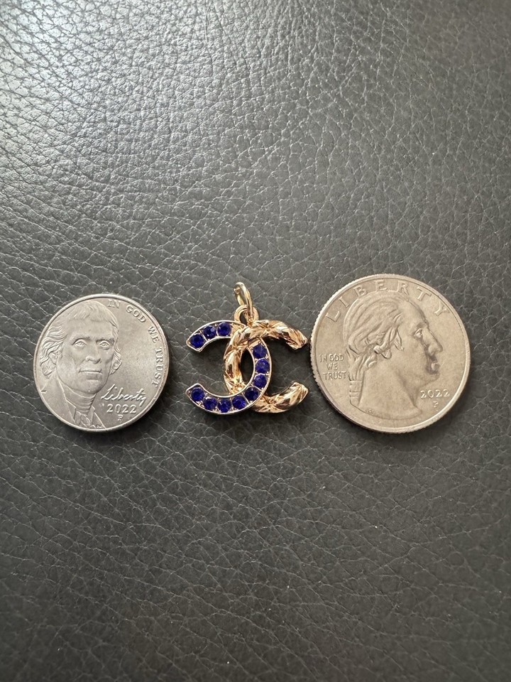 Chanel Zipper Pull/Charm Dark Blue stones W/Solid Gold 19mm | eBay