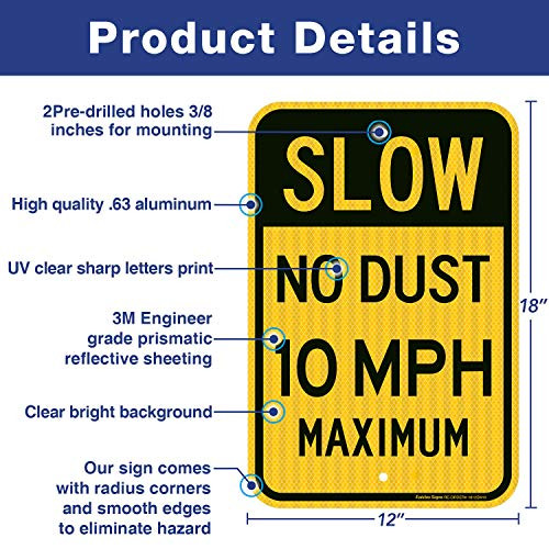 Slow No Dust 10 MPH Maximum Sign, Speed Limit Sign 18 x 12 Inches ...