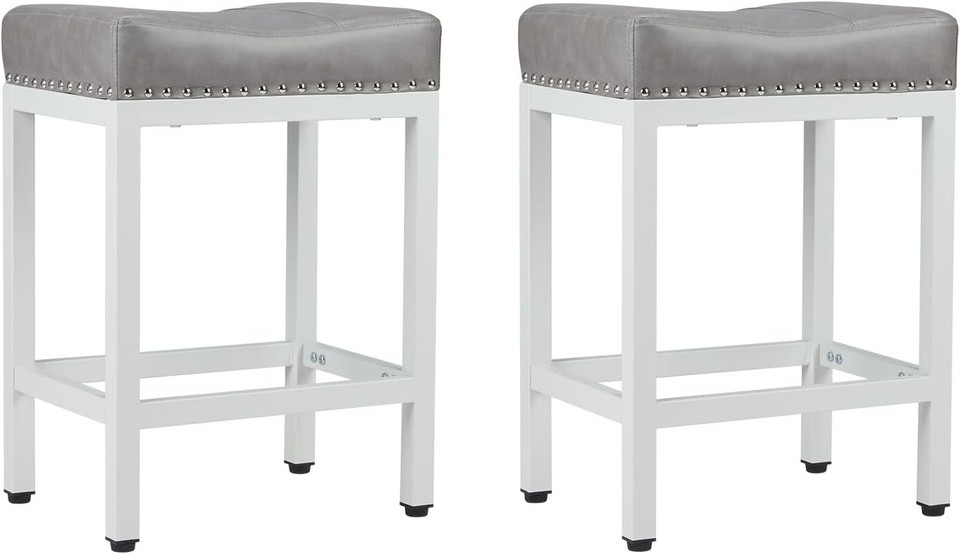 Set of 2 Bar Stools 24 inch Kitchen Counter Solid Wooden Saddle Stools ...