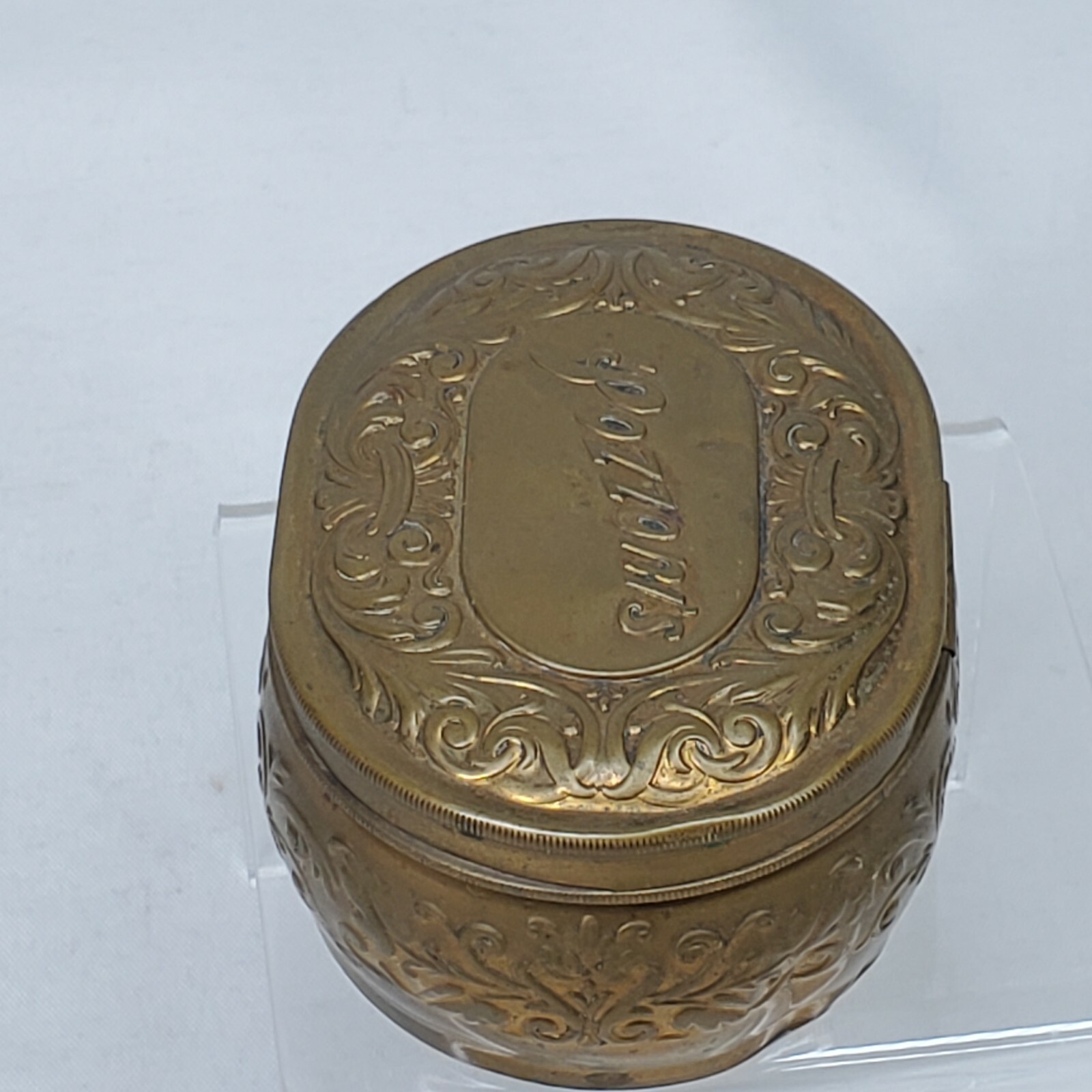 Antique Pozzoni's 1912 Brass Powder Puff Tin Box Embossed Lidded ...