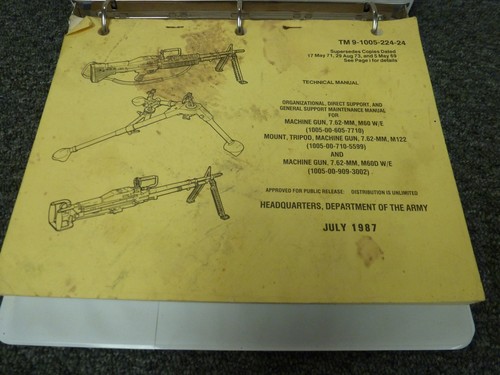 1987 Army M122 Mount & M60 M60D W/E Gun Shop Service Repair Maintenance ...
