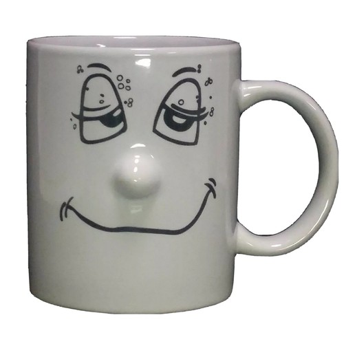 Vintage Funny Face Sleepy Smiley 3D Nose Face Mug White 8 oz. Coffee ...