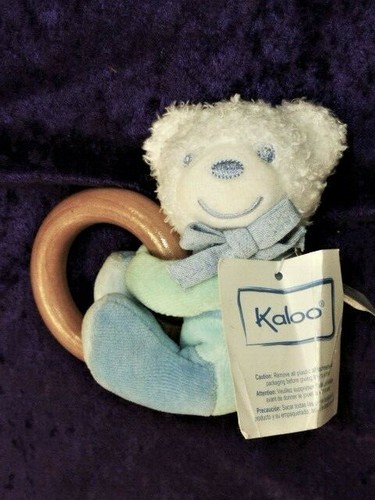 Kaloo Small Stuffed Plush Teddy Bear Wood Wooden Teether Teething Ring ...