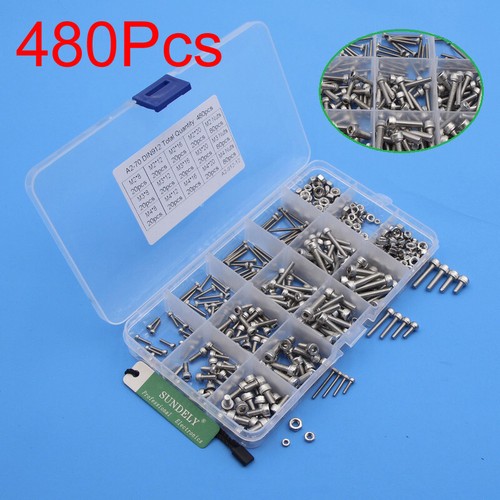 480X M2 M3 M4 Metric Hex Socket Head Cap Screw Bolts Nuts Assorted Box ...