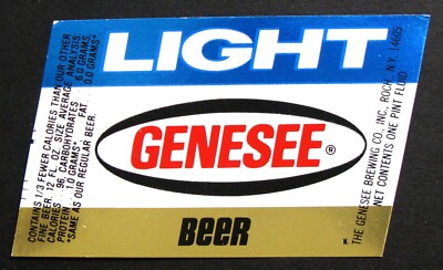 Genesee Brewing LIGHT GENESEE beer label NY 16oz No CRVs,Gov. Warn. or ...