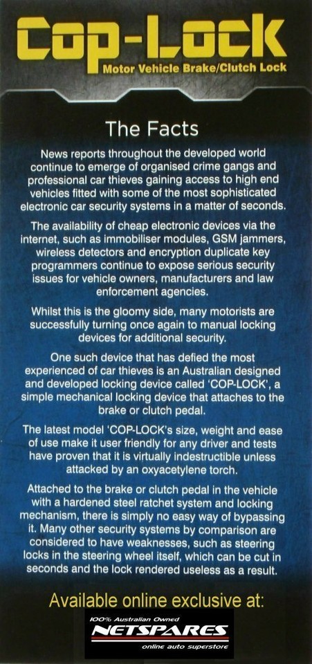 COP-LOCK Anti-Theft Brake Pedal Lock Device Auto Car Heavy Duty ...