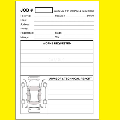 Garage Workshop Repair Job Cards A5 Job Time Sheet Works 50 page ...