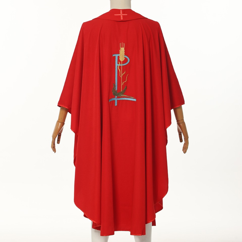 Catholic Red Chasuble with Bird Wheat Embroidered Priest outer Vestment ...