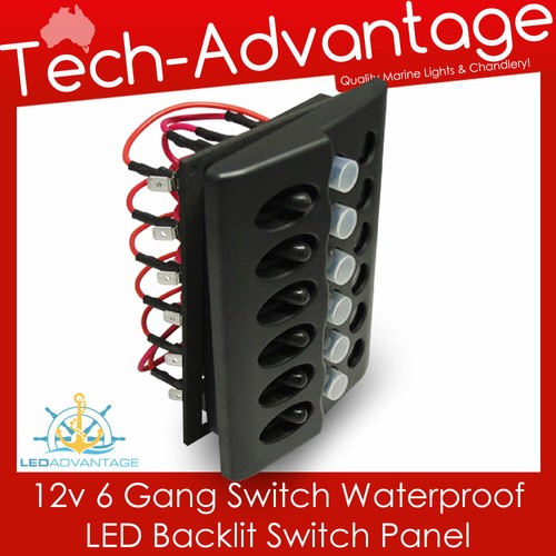 6 GANG WATERPROOF SWITCH PANEL LED BACKLIT INBUILT CIRCUIT BREAKERS ...