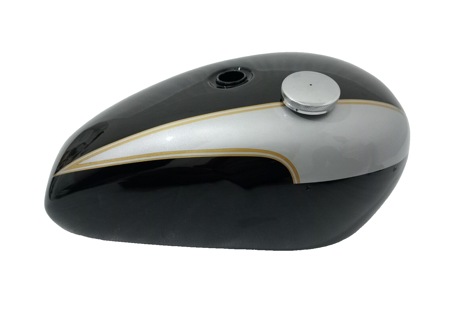 TRIUMPH T140 BLACK & SILVER PAINTED ALUMINIUM FUEL PETROL GAS TANK +CAP ...