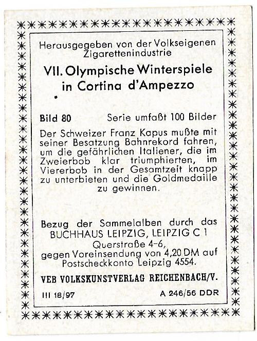 1956 WINTER OLYMPIC GAMES IN ITALY SWITZERLAND COLLECTING CARD DDR ICE ...