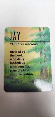 Jay " God Is Gracious " Keepsake Name Meaning Card w/Bible Vs Psalm 68: ...