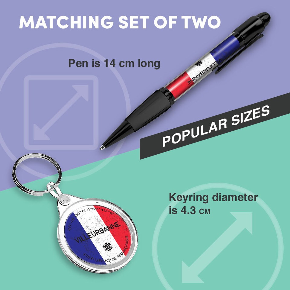 1 Ballpoint Pen & 1 Keyring set Villeurbanne France Flag Circle #60173 ...