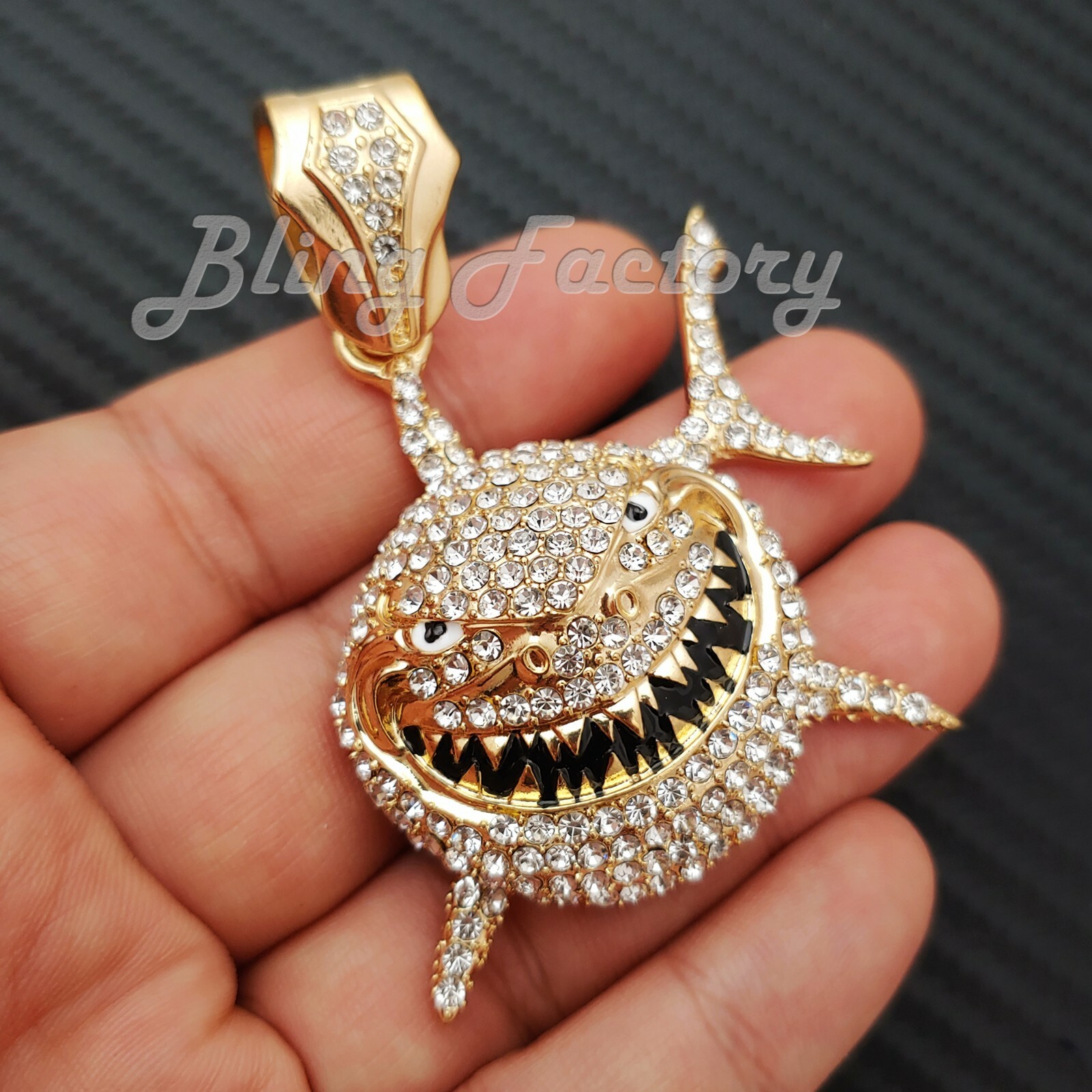 6ix9ine Iced Shark Pendant & 18" Iced Cuban & 1 Row Chain Bling ...