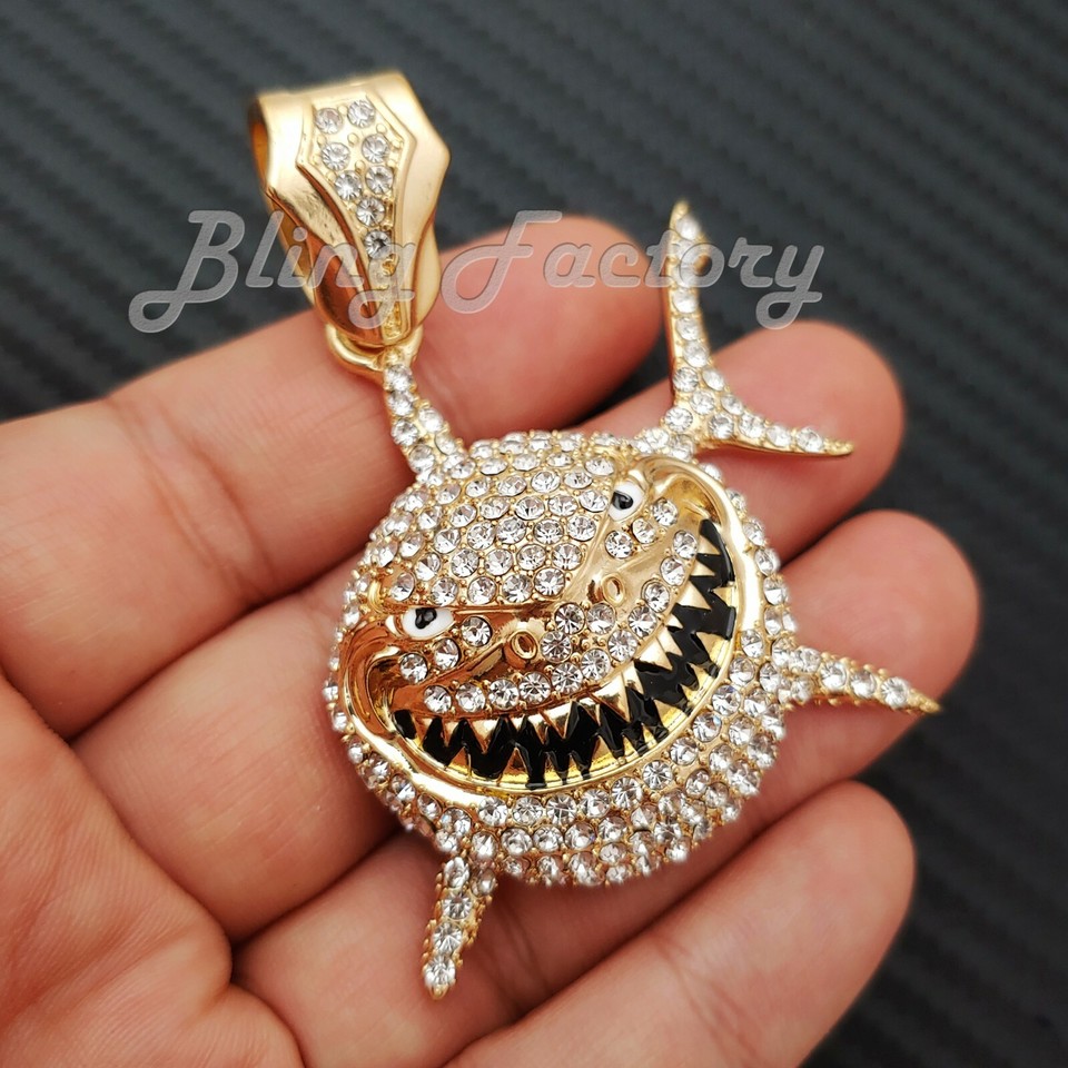 6ix9ine Iced Shark Pendant & 18" Iced Cuban & 1 Row Chain Bling ...