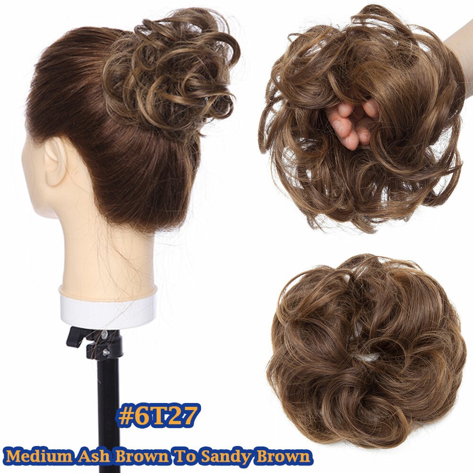 Thick Messy Rose Bun Curly Scrunchie Hair Extensions Natural Updo ...