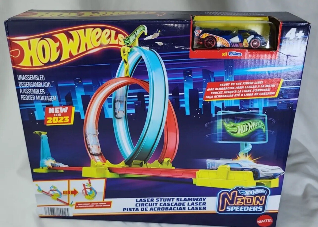 Hot Wheels Neon Speeders Laser Stunt Slamway Race Track w/ 1 Hot Wheels ...