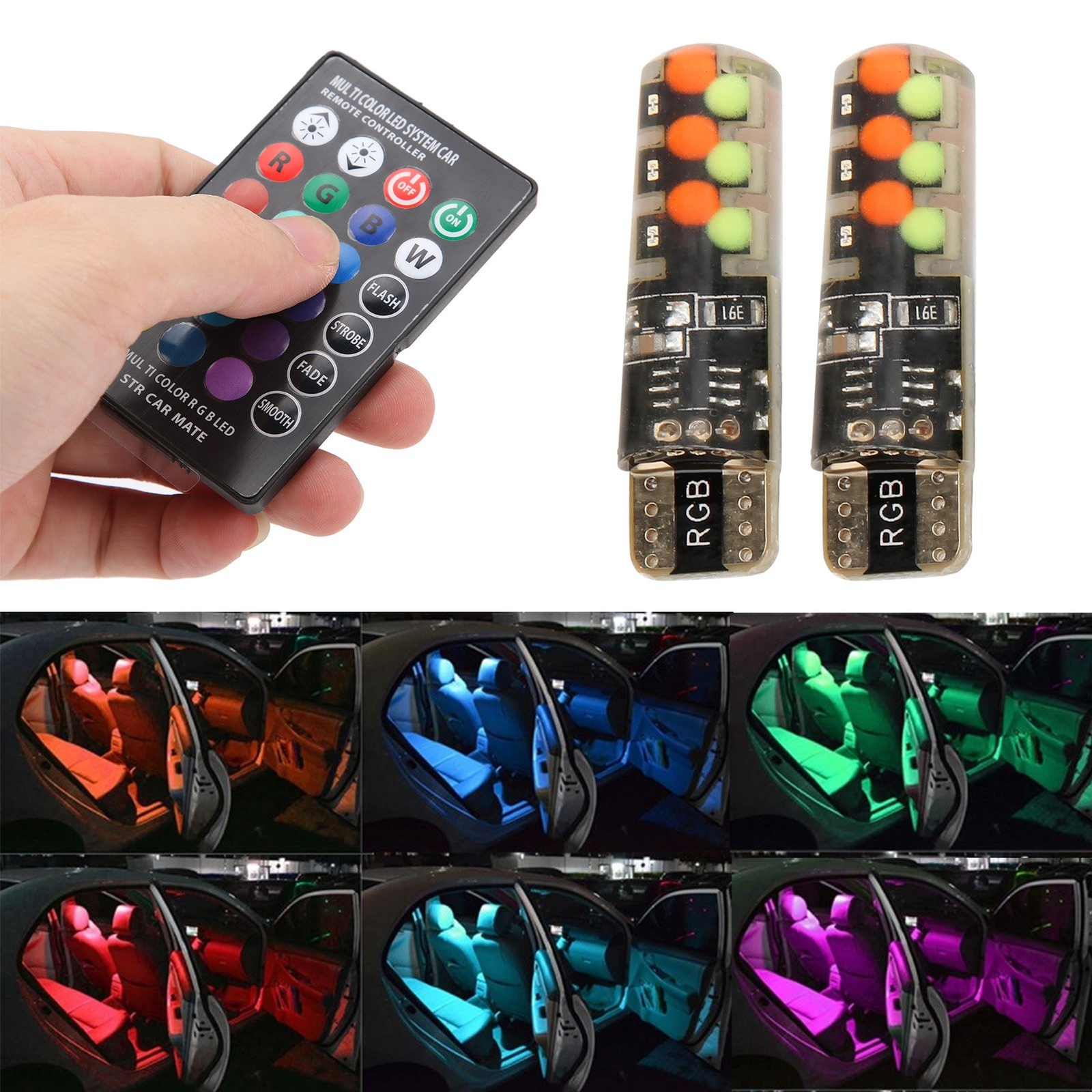 2PCS Car Indicator Bulb Colorful Remote Controll Light With Blasting ...