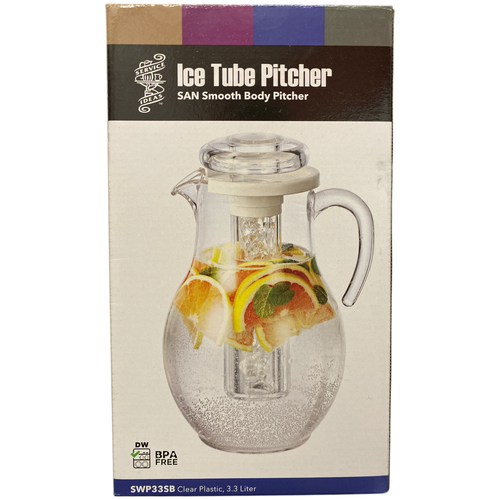 Service Ideas Acrylic Pitcher with Ice Tube, Smooth Body, 3.3L ...