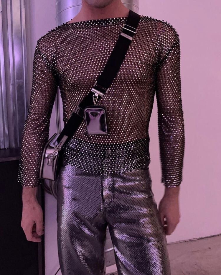 Silver Rhinestone Mesh Black Top, Men Style Top, Handmade Unisex Lux ...