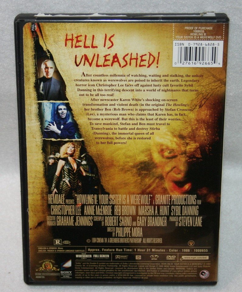 THE HOWLING II Your Sister Is A Werewolf DVD OOP Horror Widescreen 1985 ...