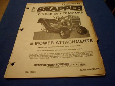 (DRAWER 22) Snapper LT16 Series 1 Lawn Tractors & ATTACHMENT Parts ...