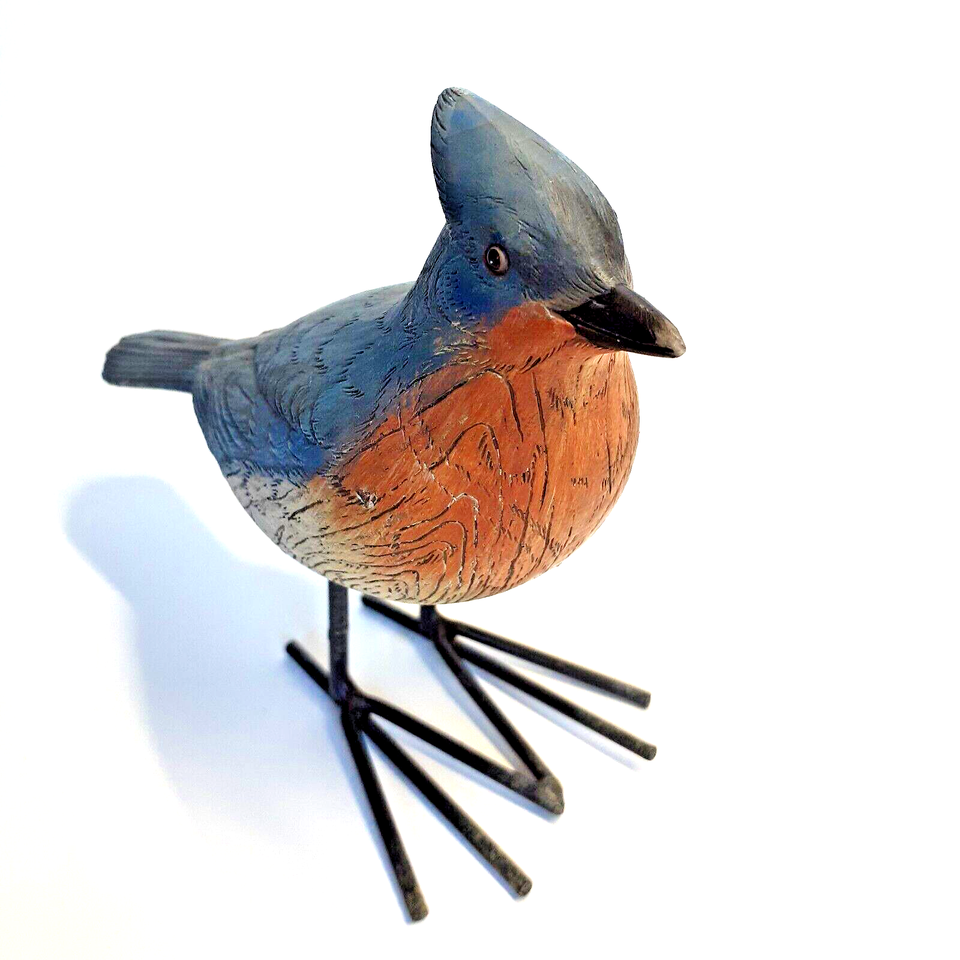 Vintage Bird Figurine Tufted Titmouse Hand Painted Songbird Metal Feet ...