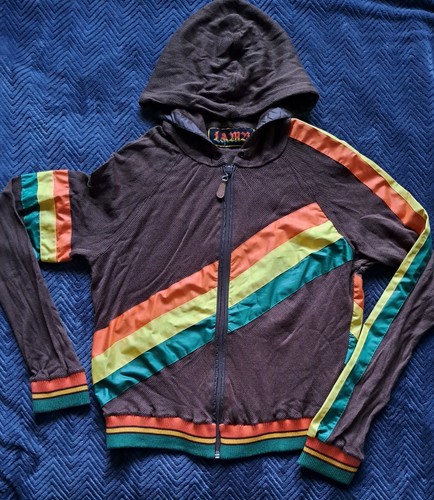 L.A.M.B. STEFANI Rasta Col. Brown Hooded Jacket Applique Logo Back S/M ...