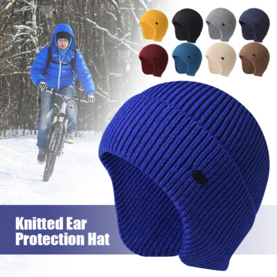 Winter Warm Mens Russian Knitted Beanie Hat with Earflaps Ski Skull Cap ...
