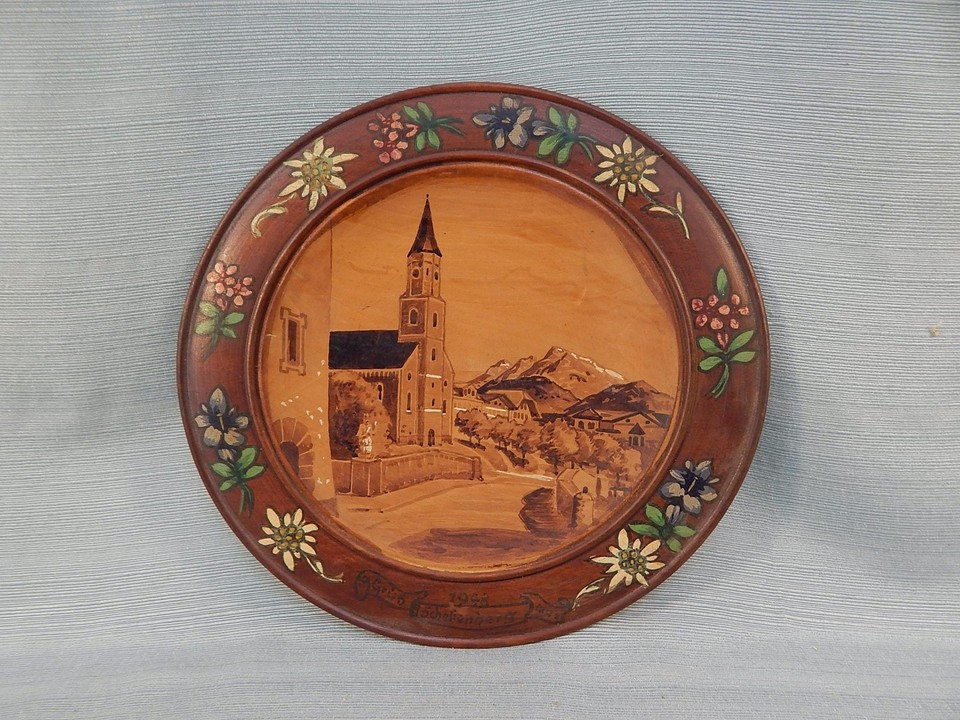 Set of 4 German Hand-Painted Wooden Plates Vintage 1940s Alpine Village ...