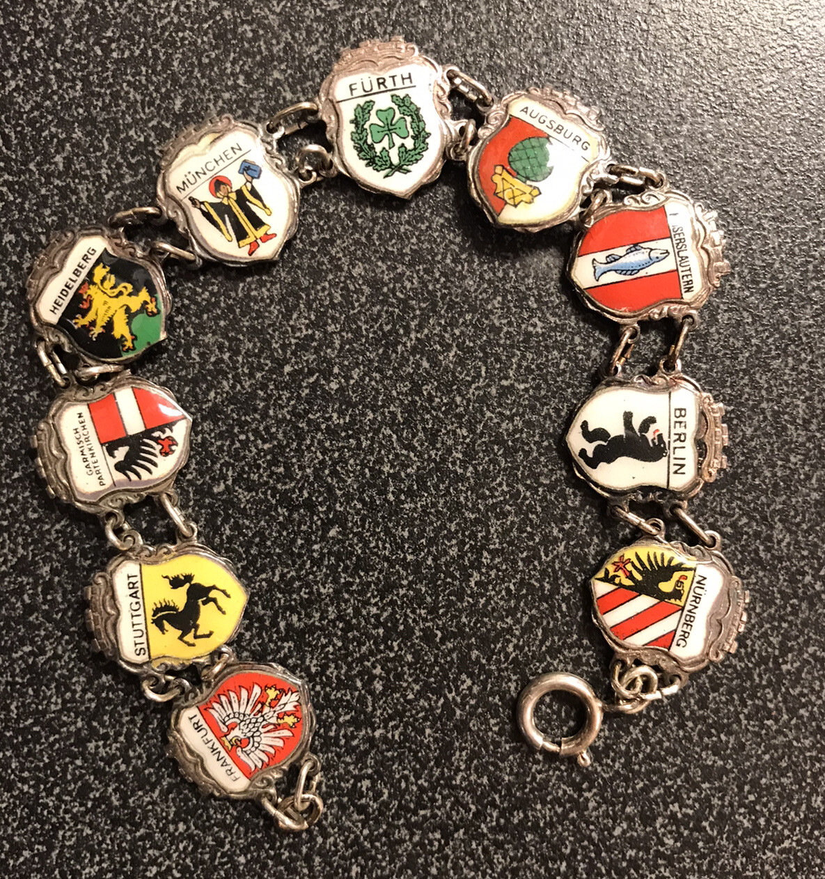 Vintage German Sterling Enamel City Shields Link Brac… - Gem