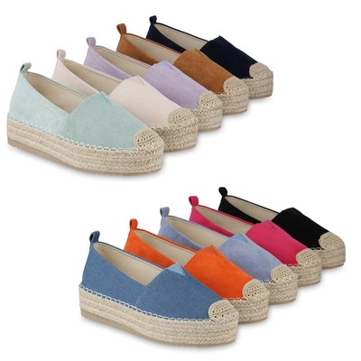 Damen Espadrilles Slippers Plateau Bast Sommer Profil-Sohle 841215 ...