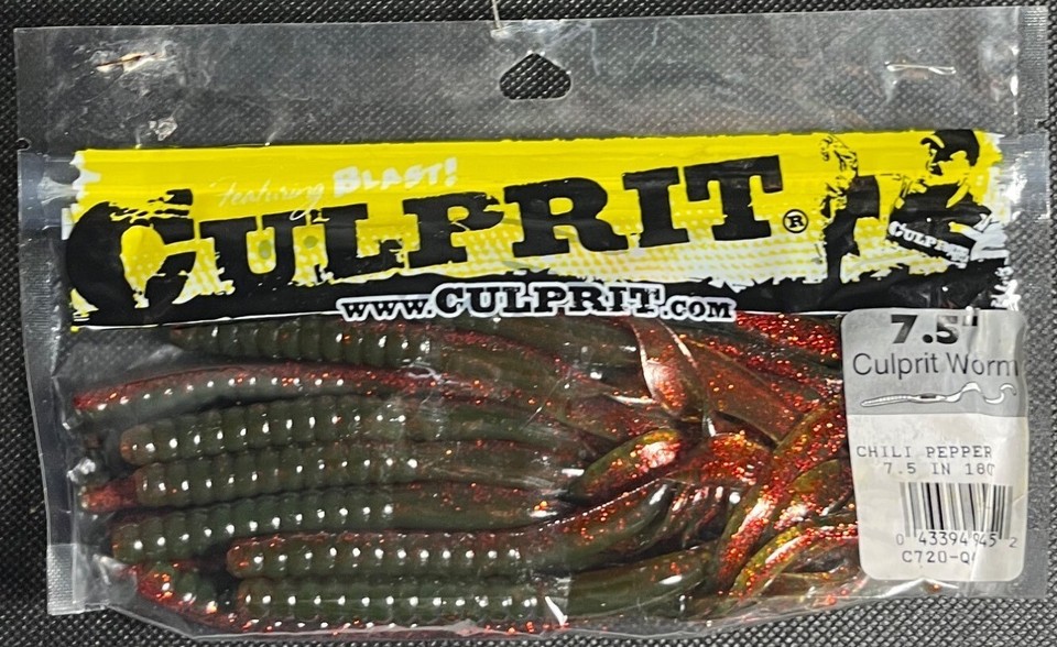 Culprit 7.5" Culprit Worm Chili Pepper Soft Plastic Lures 18 Ct Lot 3 ...