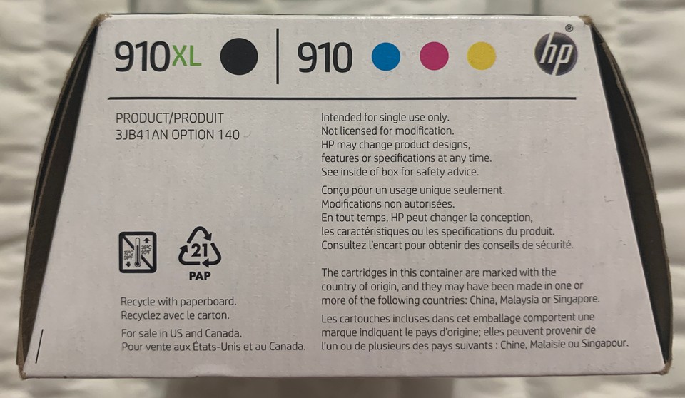 HP 910XL Black & 910 Color Ink Cartridges 3JB41AN 3YL65AN & 3YN97AN Exp ...