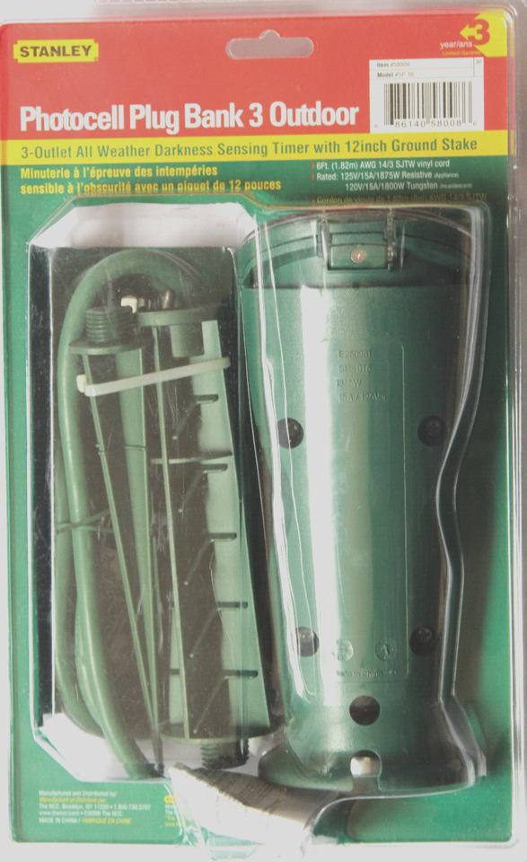 NEW Stanley Photocell Plug bank 3 Outdoor Sensing Timer With Stake | eBay