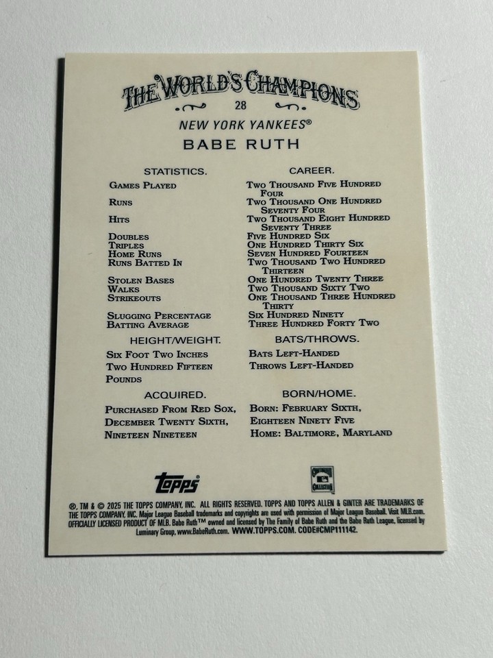 2025 Topps Allen & Ginter Babe Ruth /99 Green Refractor | eBay