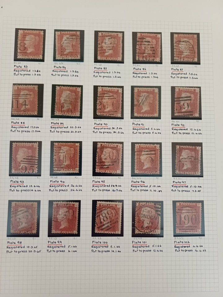 Stamps: * GB QV SG43 Line Engraved 1d Penny Red Plate Collection of 151 ...