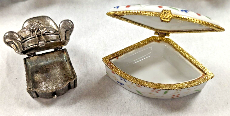 Vintage Lot/5 Jewelry/Trinket Boxes Various Sizes- 4 Porcelain 1 Metal ...