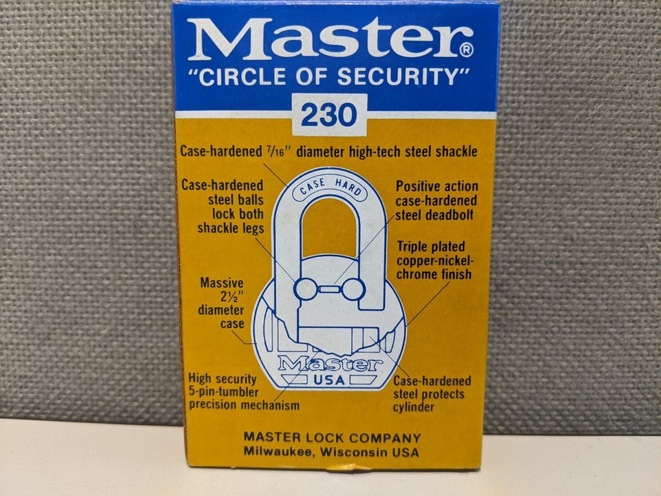 230 MASTER LOCK HIGH SECURITY MASSIVE 2-1/2" BODY 5 PIN TUMBLER 7/16 ...