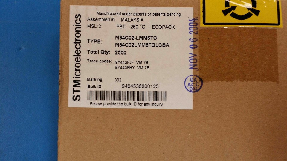 (50 PCS) M34C02-LMM6TG ST MICRO 256X8 I2C/2-WIRE SERIAL EEPROM, PDSO8 ...